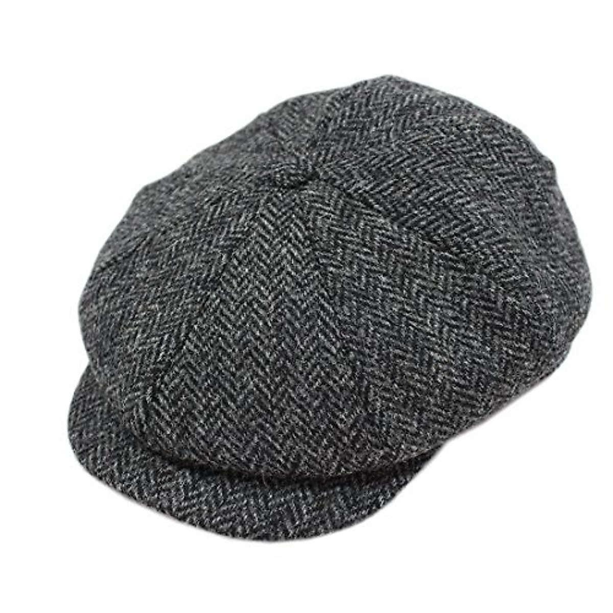 Biddy Murphy Newsboy Hat for Men Irish Flat Cap 100% Wool Tweed, Herringbone, Imported, Large Gray