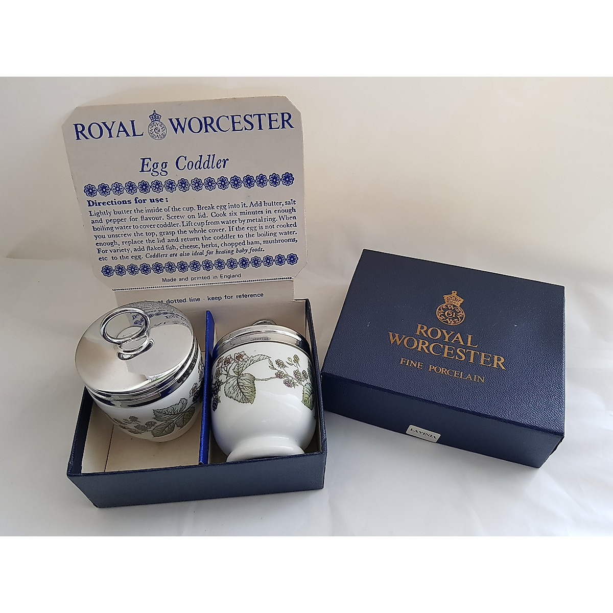 Royal Worcester Egg Coddler Pair Lavinia Berries Pattern