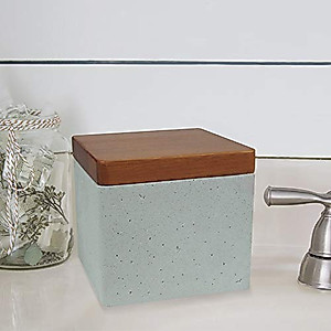nu steel Concete Bathroom Q-tip Holder & Jar in Real Cement and Wood for Bathrooms & Vanity Spaces