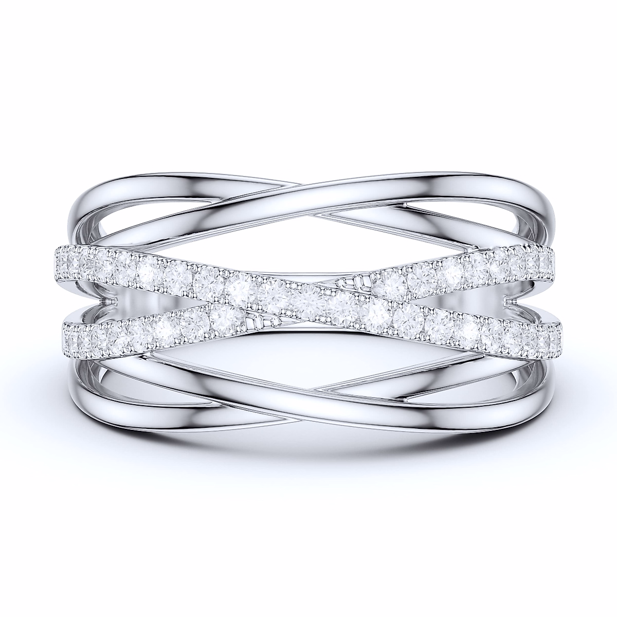 PRSTANI 10K White Gold 10mm Wide Multi-Row Crossover Fashion Genuine Moissanite Pave Ring Wedding Band (8)