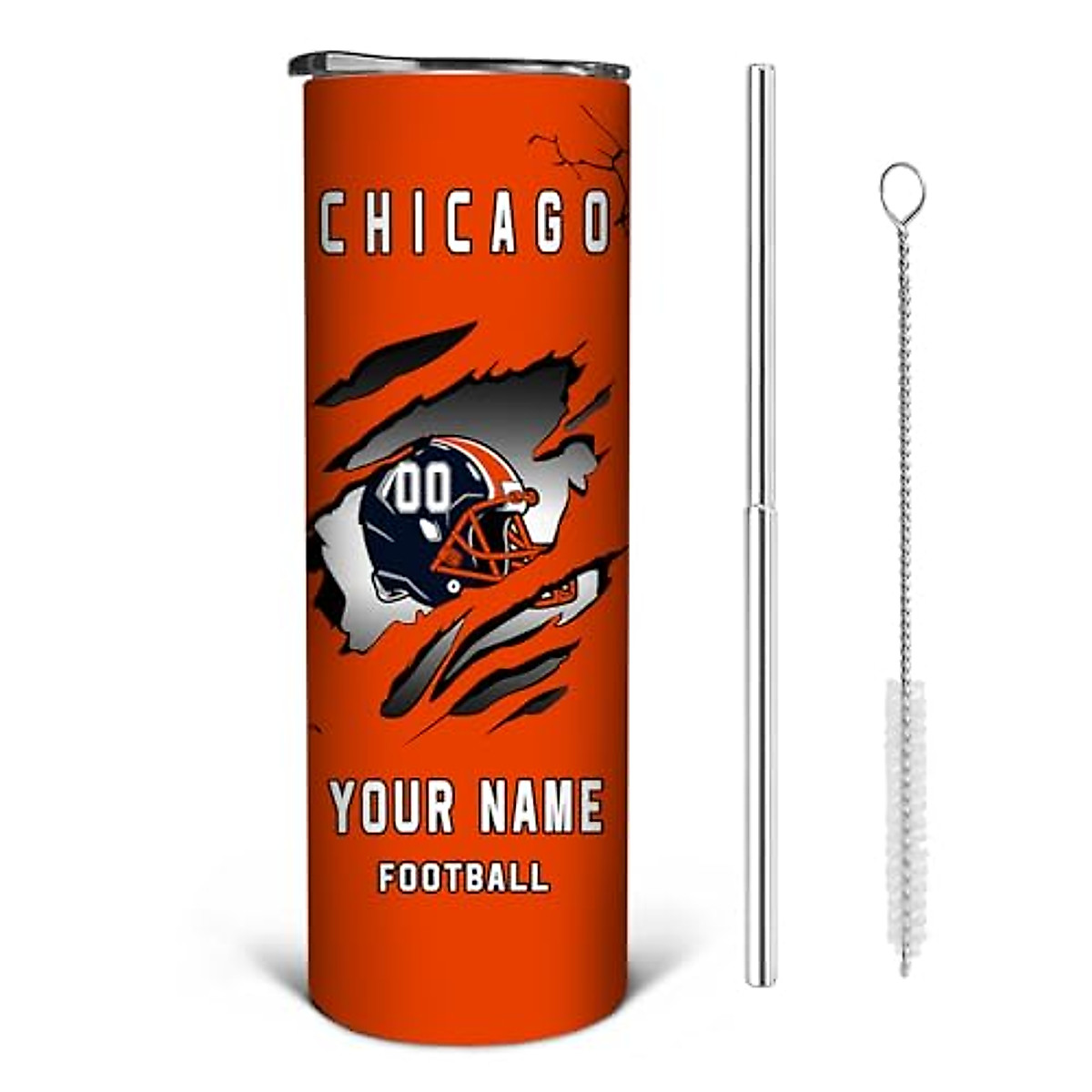20oz Customs Football City Tumbler with Lid and Straws, Personalized Football GIfts for Fans, Travel Cup Adds Your Name and Number