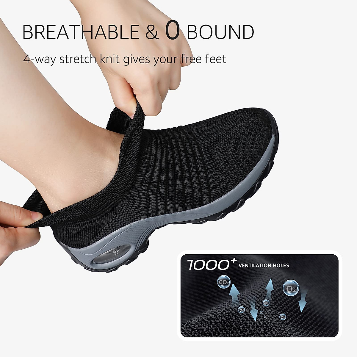 STQ Womens Slip on Walking Shoes Breathable Non Slip Work Shoes Comfortable Air Cushion Orthopedic Sneakers with Arch Support Black 7.5