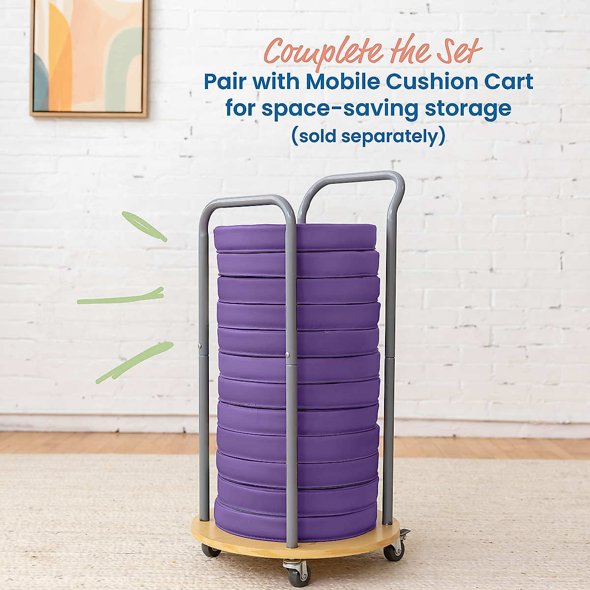 ECR4Kids SoftZone Floor Cushions with Handles, 2" Deluxe Foam, Round, Purple, (6-Pack)