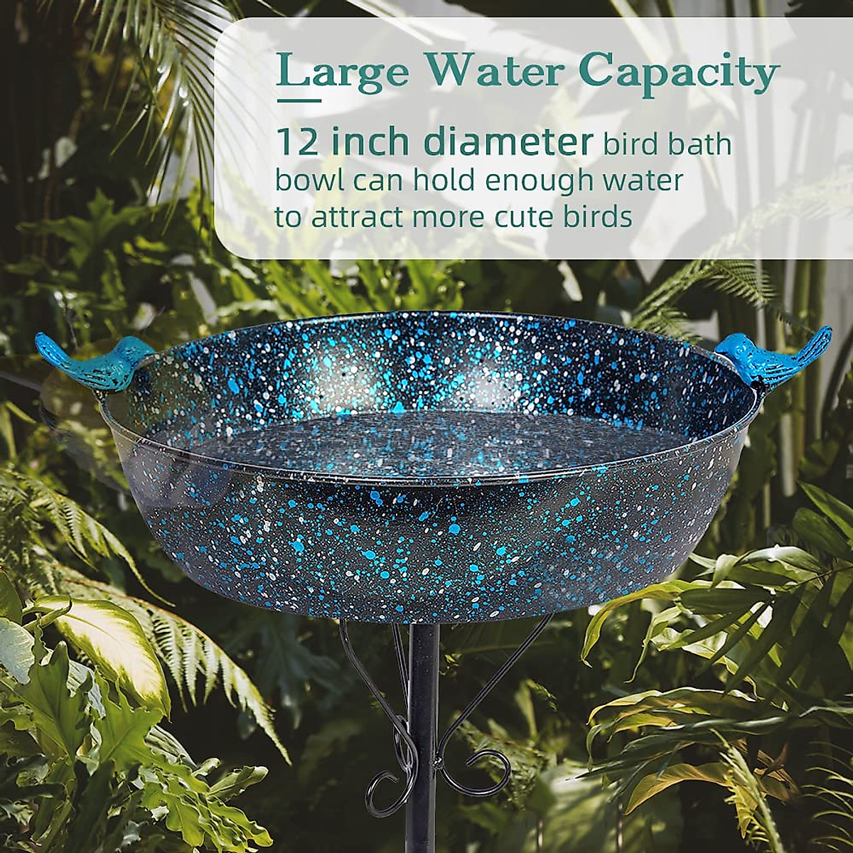 VEWOSTAR Outdoor Garden Bird Bath, Metal Birdbath with Stable Stakes Bird Feeders for Outdoor Yard Lawn Patio (3" Deep*35" Height)