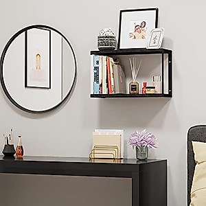 Wallniture Roca Floating Shelves for Living Room Wall Decor, 17"x6" Bathroom Organization & Storage Shelves, 2 Tier Oganizer for Home Office, Bedroom Decor, Black