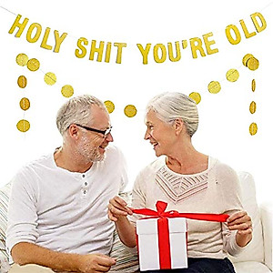 Birthday Party Decorations Holy Sht You're Old Glitter Gold Banner Circle Dots Garland Happy Birthday Cake Topper 30th-40th-50th-60th-70th-80th Birthday Party Baby Shower Supplies Funny Photo Props