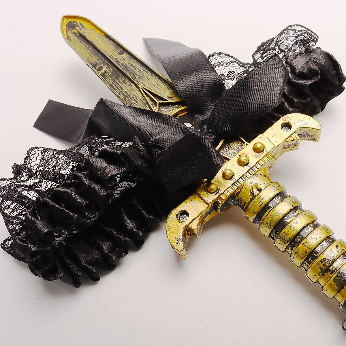 2 Pcs Bow Garter with Pirate Dagger Lace Bow Leg Ring Sword Leg Holster for Halloween Carnival Dress Up Props Women Girls Favor,Black