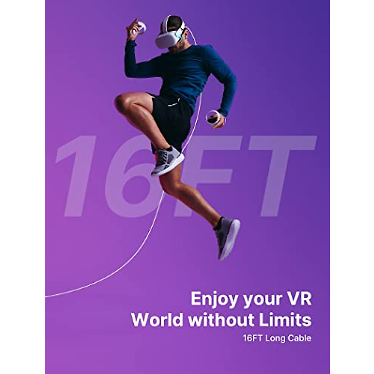 JSAUX Link Cable 16 FT Compatible with Oculus Quest 2 Accessories【 Charging While Playing | Play All Day Without Battery Pack 】 USB 3.0 High Speed Charger Compatible with Quest 2 1 Pro Pico 4 -White