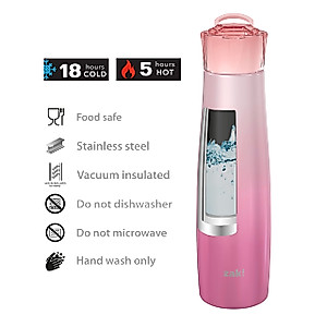 Zak Designs 20 oz Jewel Vacuum Insulated 18/8 Stainless Steel Water Bottle with Leak-Proof Lid, Keeps Cold and Fits In Car Cup Holders for Travel (20 oz, Pink Diamond)