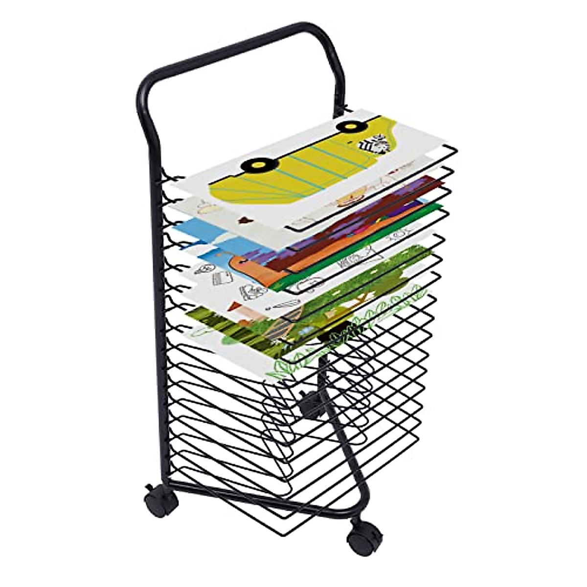 DNYSYSJ Art Drying Rack for Classroom, Paint Drying Rack Art 16 Shelves Metal Artwork Storage Display Rack with Wheels (Black)