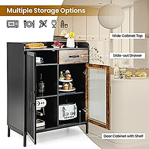 Giantex Buffet Sideboard, Industrial Cupboard with 2 Cabinets and 1 Drawer, Multipurpose Wooden Kitchen Coffee Bar Station for Living Room Hallway