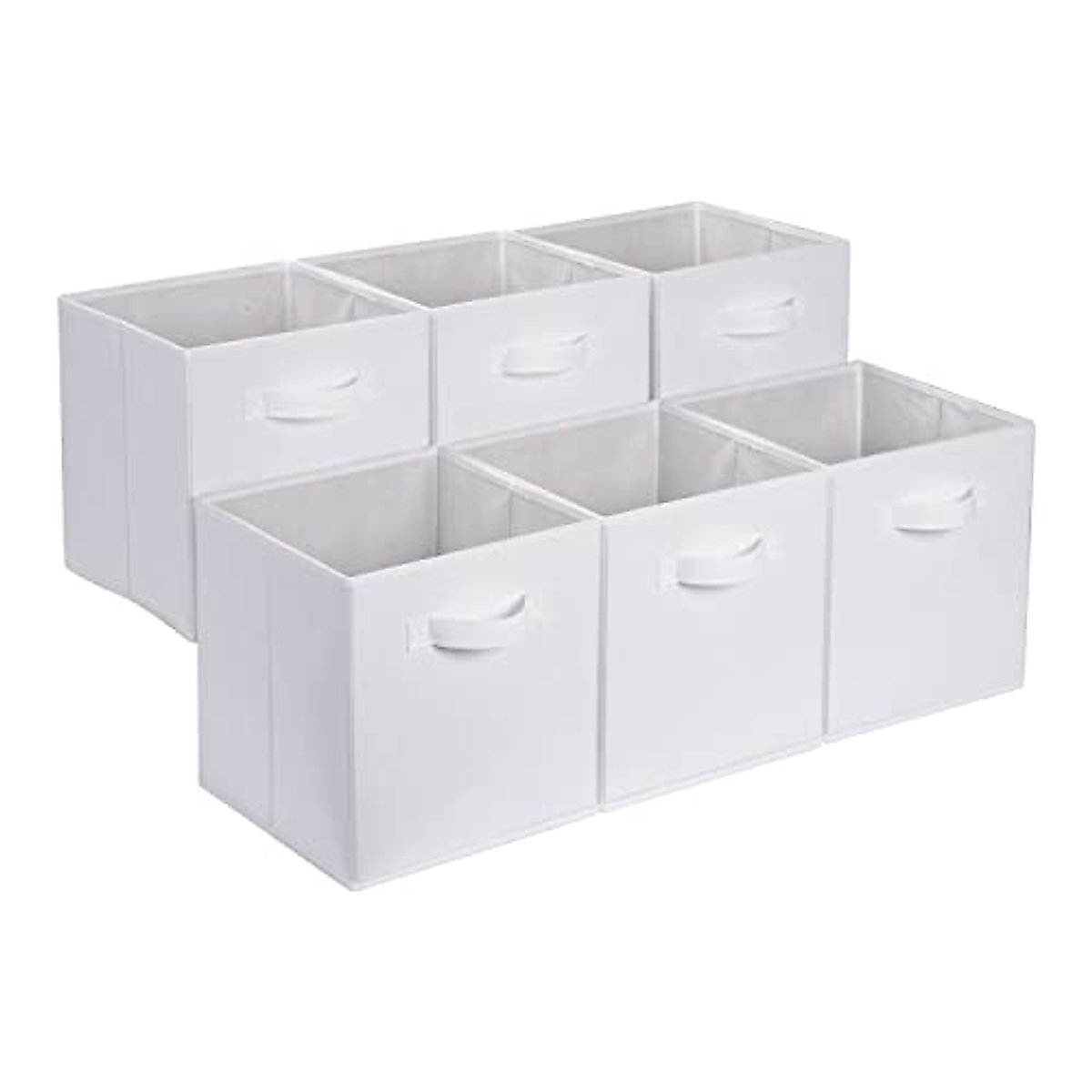 Amazon Basics Collapsible Fabric Storage Cube Organizer with Handles, 10.5 x 10.5 x 11 Inch, White - Pack of 6