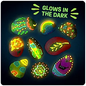 Kids Rock Painting Kit - Glow in The Dark - Arts & Crafts Easter Gifts for Boys and Girls Ages 6-12 - Craft Activities Kits - Creative Art Toys for 6, 7, 8, 9, 10, 11 & 12 Year Old Kids