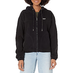 DKNY Women's Sport Cropped Full Zip Polar Fleece Jacket, Black/Silver, Medium