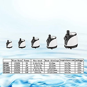 Carefree Fish 133-800GPH Fountain Submersible Pump Adjustable Quiet Aquarium Change Water Pump Tank Circulation Pump for Hydroponics Koi Pond Statuary Outdoor Waterfall