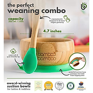 bamboo bamboo ® Suction Bowl for Baby – Bamboo Baby Bowl and Spoon Set with Removable Silicone Suction Cup for Kids | 11.8oz | Non-Toxic | Cool to The Touch | Ideal for Baby-Led Weaning (Green)