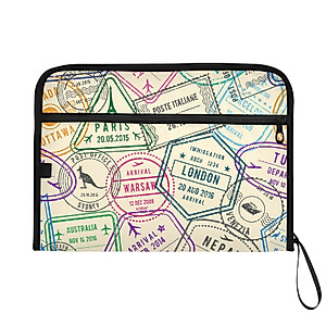 Travel Stamps Visa Accordion File Organizer Portable Document Receipt Organizer File Folders with Pockets Labels Card Organizer for Home Office School Supplies