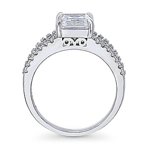 BERRICLE Sterling Silver Solitaire Wedding Engagement Rings 2.6 Carat Emerald Cut Cubic Zirconia CZ Cocktail Promise Split Shank Ring for Women, Rhodium Plated Size 7