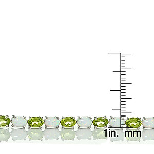 Ice Gems Sterlilng Silver Peridot and Created White Opal 7x5mm Oval-Cut Tennis Bracelet