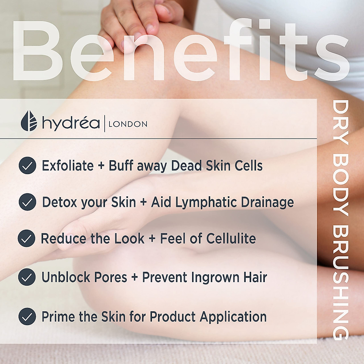 Hydrea London Dry Body Brush –Short Handle Premium Exfoliating Dry Skin Brush with Natural Bristle, FSC® Certified Beechwood.