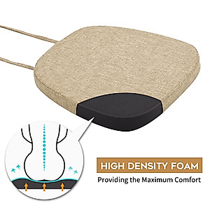 baibu 14x14 Inches Metal Chairs Cushions with Ties Set of 4, Non-Slip Metal Dining Chair Pads Kitchen Chair Cushions with Machine Washable Cover - 4 Cushions Only (Natural Linen, 14x14x1.5in)