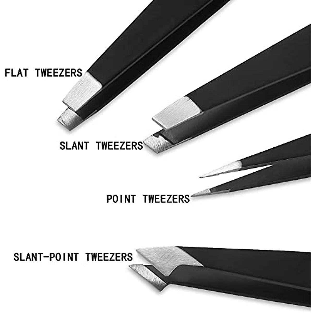 Professional Tweezers Set 4 Pack, Point Tweezers, Slant-Point Tweezers Slant Tweezers (Colorful 1)
