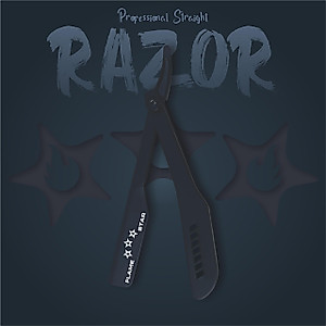 Black Straight Edge Barber Razor, Durable Plastic Handle Slide out Razor for Men with 10 Blades by "FLAME STAR''