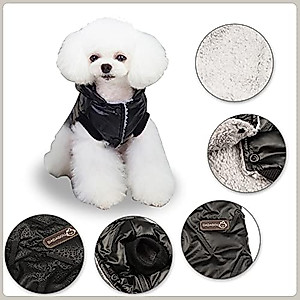 DYAprWu Winter Dog Hooded Waterproof Windproof Fleece Vest Warm Padded Coat Outdoor Pet Cold Weather Jacket for Puppy Small and Medium Dogs (Medium (Chest Girth:14"), Black)