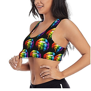 Besbapes Yoga Bras Women's LGBT Gay Homosexual Lesbian Rainbow Lips Pride Racerback Sports Bra