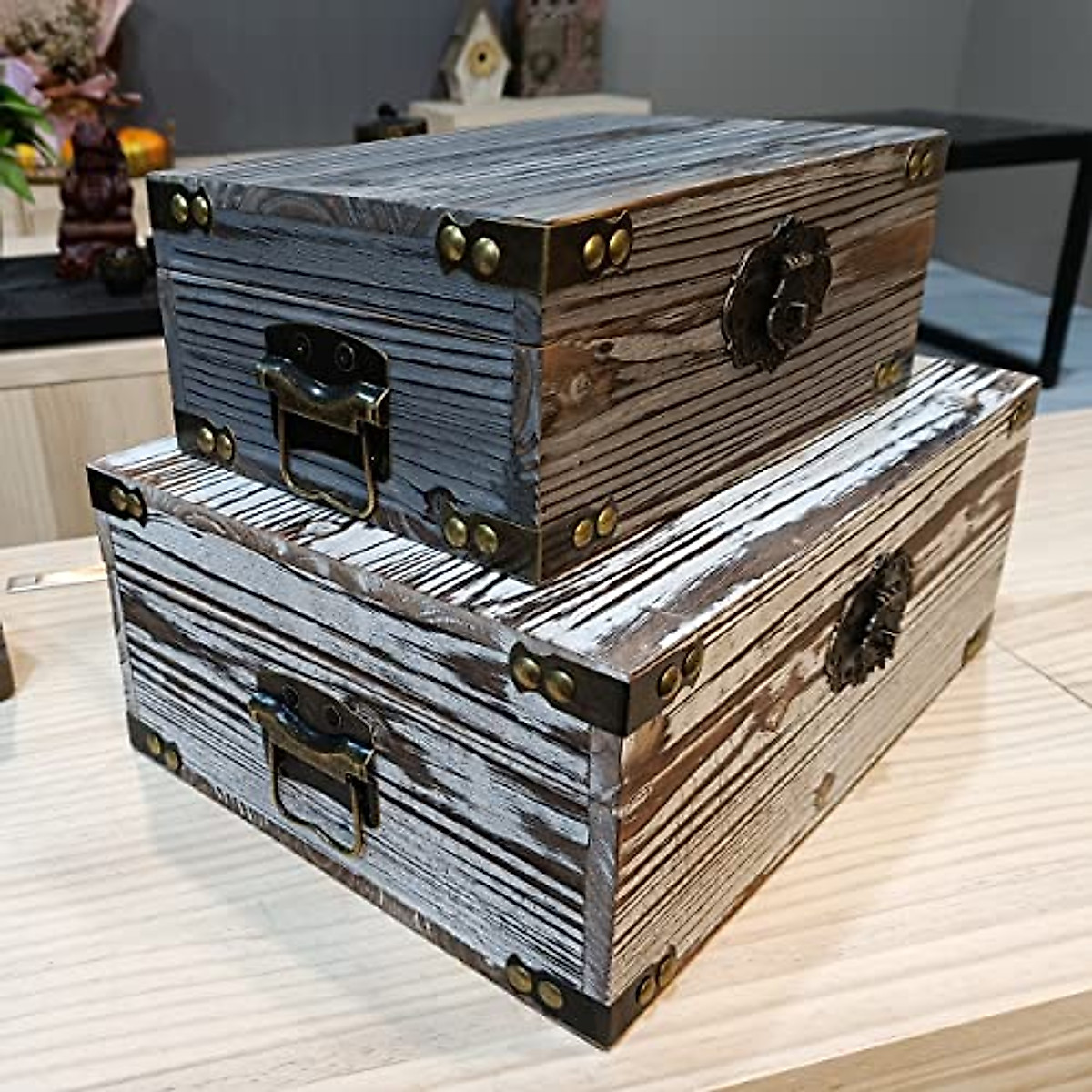 Wooden box, handicraft storage box, suitable for art hobby and family storage, handmade wooden box, commemorative gift jewelry box, collection box (10.62 * 7.51 * 4.33inch, Retro grey)
