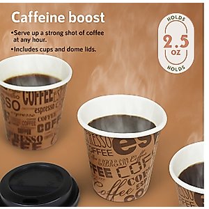 Upper Midland Products Pack Of 100 2.5 Oz Disposable Espresso Cuban Coffee Mini Cups With Lids, Paper Cups With Plastic Dome Sip Lid Sample Size Multi Use (100 Count (Pack of 1))