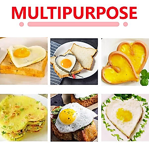 Heart Shaped Pancake Mold Egg Rings Nonstick Stainless Steel Fried Egg Molds With Insulated Handle Heart Pancake Shapes Mold with Oil Brush and Egg Separator for Breakfast Mother's Day Gift