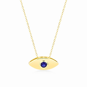 GELIN 14k Solid Gold Evil Eye with Diamond Sapphire Necklace for Women