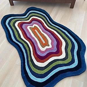 Restoration and Renovation Irregular Shaped Handmade Wool Rug | Modern Colourful Stripe Premium Area Rug Perfect for Home Decor (Blue Multi, 3' x 5')