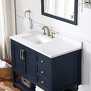 Ove Decors Stanley 42 inch Bathroom Vanity Combo Freestanding Bath Cabinet | Modern Single Sink with Cultured Marble Countertop | Backsplash Included, Midnight Blue