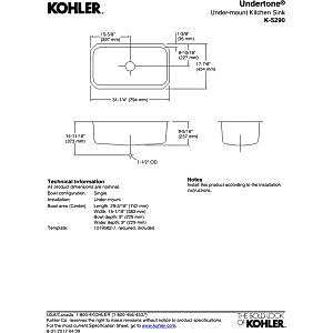KOHLER 5290-NA Undertone 31-1/4-Inch x 17-7/8-Inch x 9-5/16-Inch Large Undermount Single-Bowl Kitchen Sink, Stainless Steel