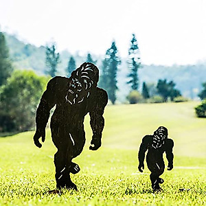 Bigfoot Garden Decor Metal Stake - Set of 2 Big Foot Sasquatch Gifts Yard Art Decorative Garden Stakes for Outdoor Decor, Yard, Patio, Lawn Decorations - 15.7”H x 8.3”W & 7.8”H x 4.1”W