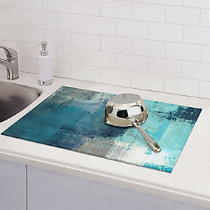 Teery-YY Dish Drying Mat Turquoise and Grey Art Artwork Pattern Microfiber Absorbent Reversible Kitchenware Mat for White One Size FYMR-TEY-GZD02 FYMR-TEY-GZD02