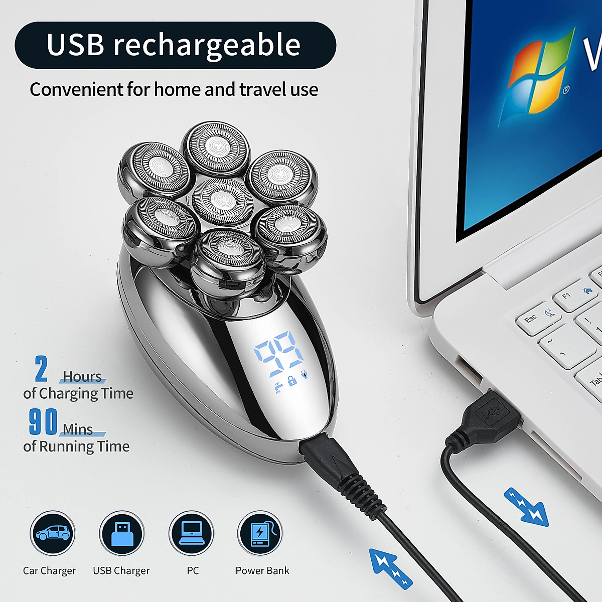 VODOZAVA Electric Razor for Men,2 in 1 Head Shavers for Bald Men, 7D Electric Shavers for Men with Nose Hair Trimmer, Waterproof Wet/Dry Mens Grooming Kit, Anti-Pinch, LED Display, USB Rechargeable