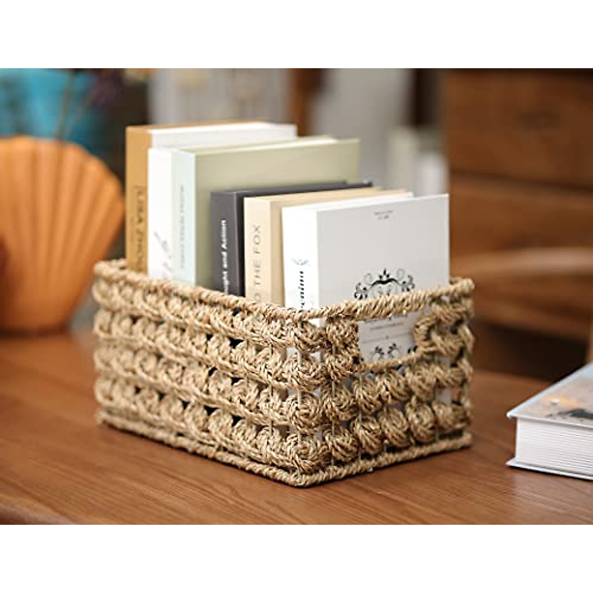 Ellinia Handmade Woven Seagrass Wicker 11.8 x 8.85 x 6.1 Inch Basket for Storage - Bar, Hotel, Pantry, Restaurant, Table Organizer, Bohemian Style, 3-Pack, Natural Seagrass Color