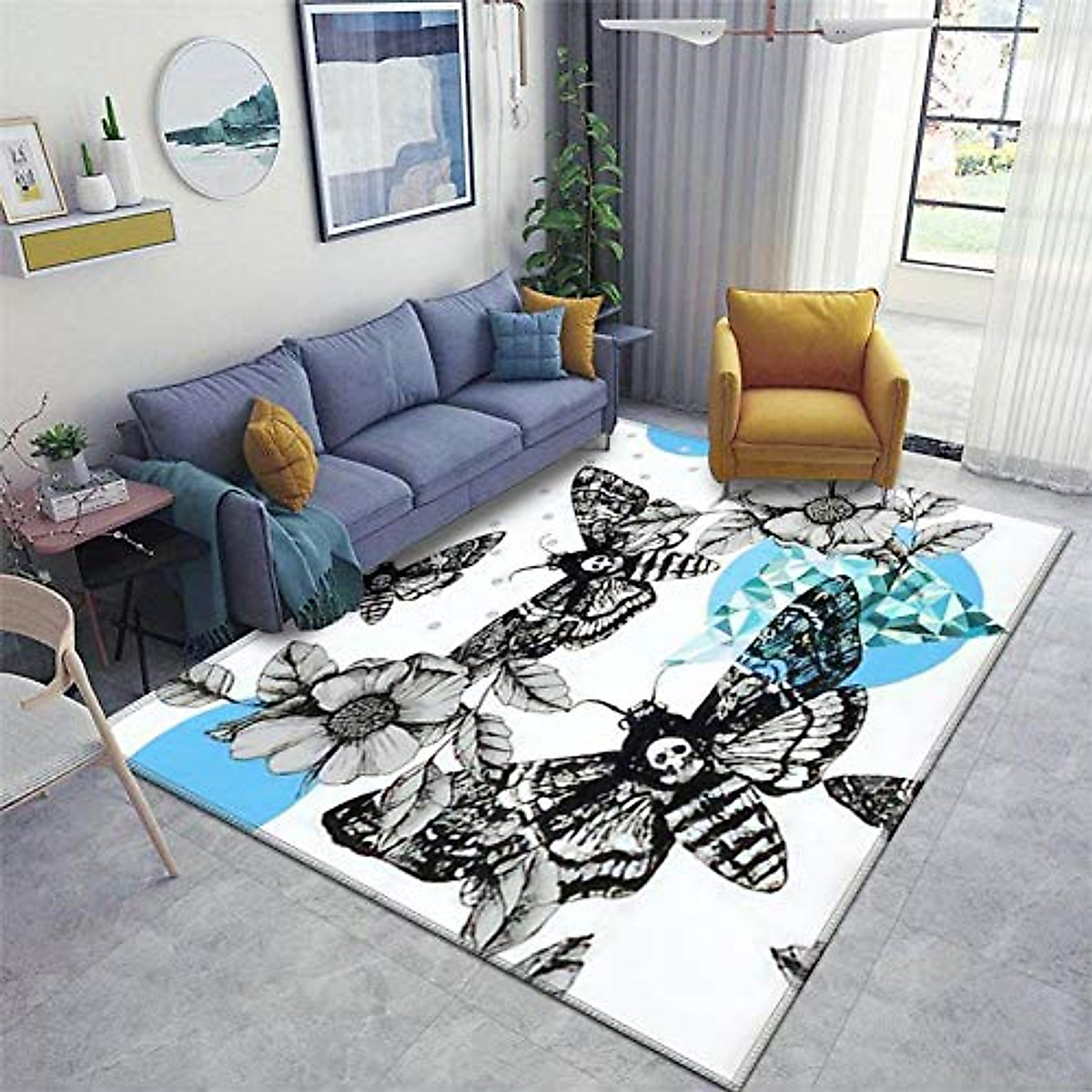 Home Area Runner Rug Pad Death's Head Hawk Moth and Dog Roses Hand Drawn Vector Seamless Thickened Non Slip Mats Doormat Entry Rug Floor Carpet for Living Room Indoor Outdoor Throw Rugs