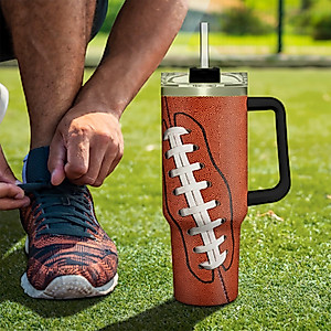 SANDJEST Football Tumbler with Handle 40oz with Lid & Straw, Football Gifts for Men Boys Player Coach Sports Lover, Football Tumblers Coffee Stainless Steel Insulated Cup Gifts for Christmas Birthday