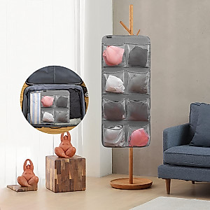 ANZORG Dual-Sided Hanging Closet Organizer for Socks Underwear Bra Kids Storage Organizer for Baby Clothes Toddler Shoes with 26 Pockets (Grey-Mesh Pockets)