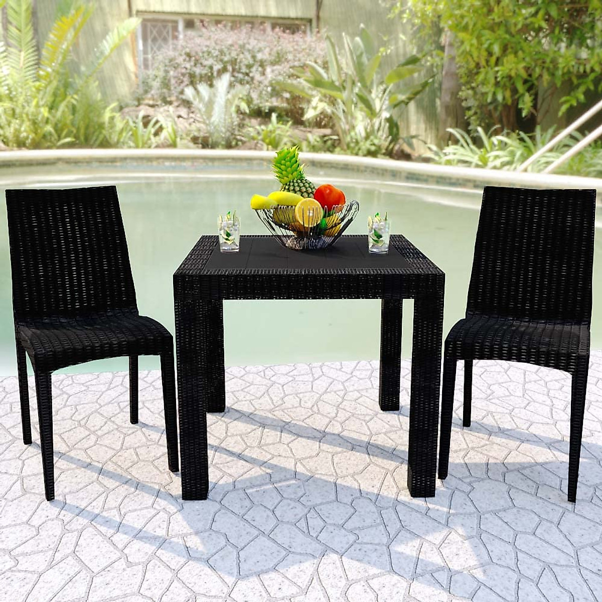 LeisureMod Modern Weave Design Mace Indoor/Outdoor Dining Chair (Set of 2), Black