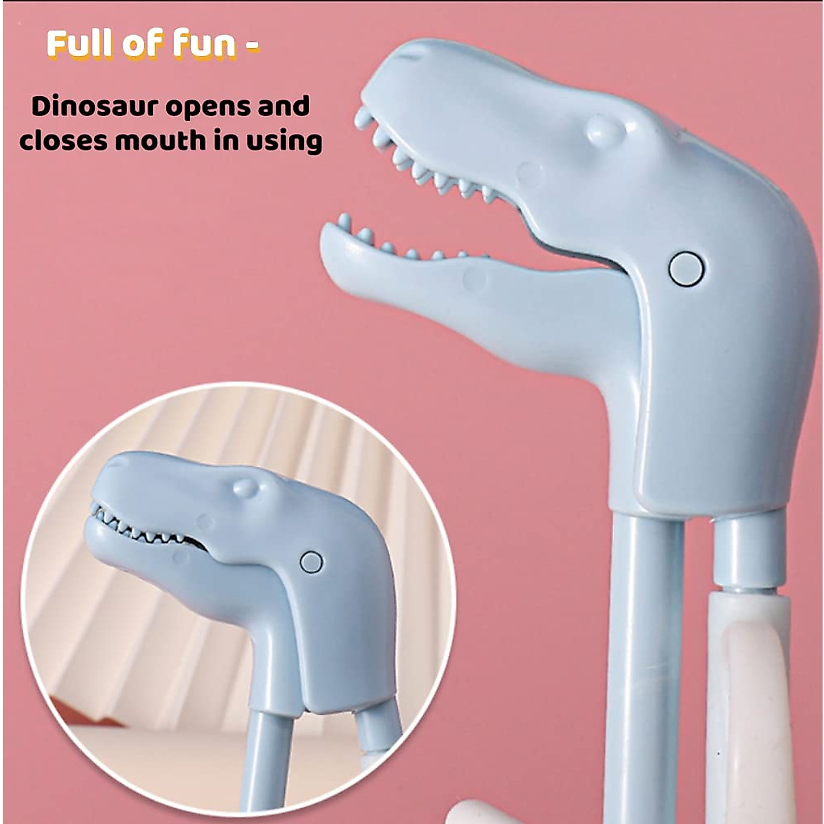 Training Chopsticks for Kids, Jawbush 3 Pairs Kids Learning Chopsticks, Cute with Dinosaur Head, Non-slippery Indented Tips and Adjustable Finger Holders, Easy to Use and Clean, Dishwasher Safe