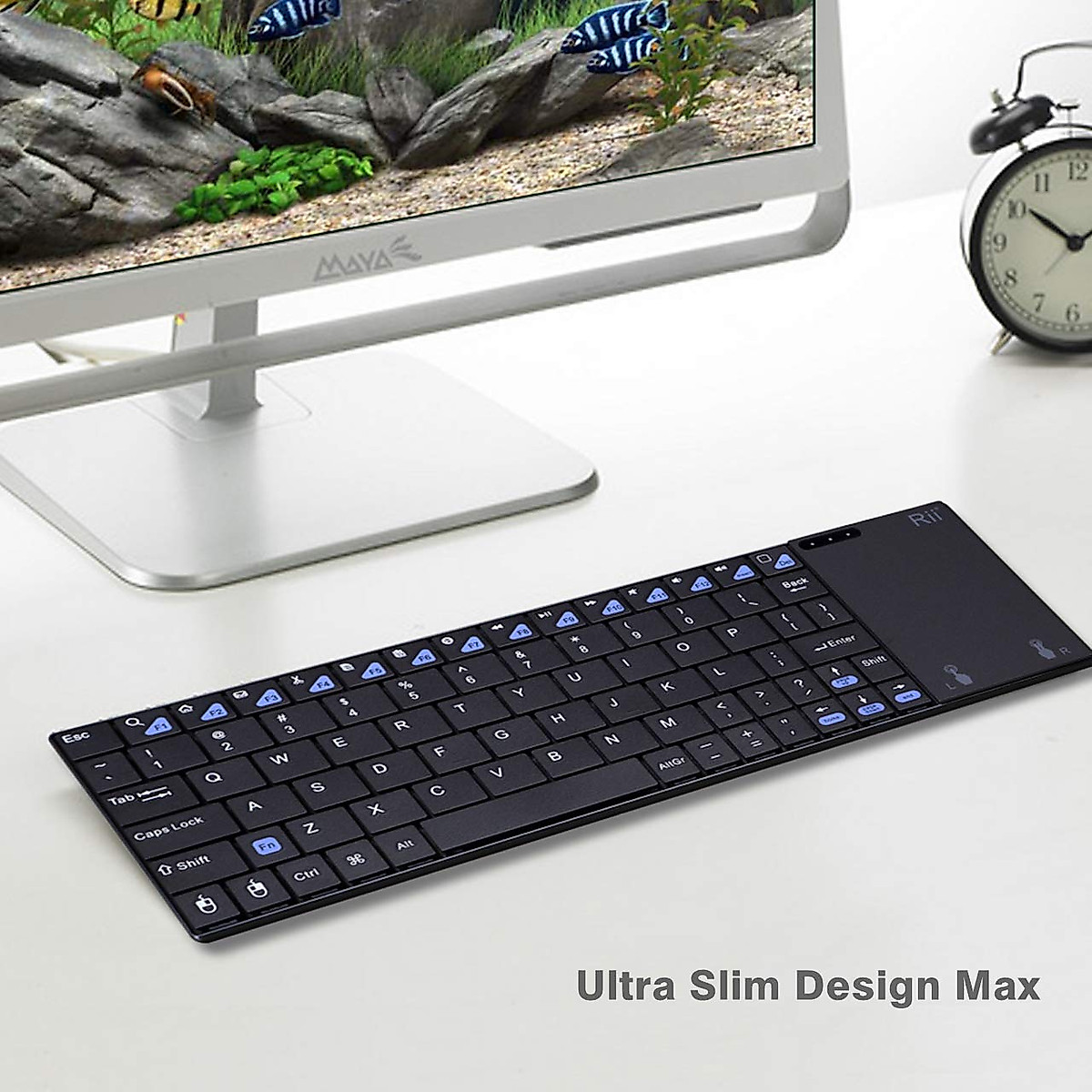 Rii K12+ Mini Wireless Keyboard with Large Touchpad Mouse&Qwerty Keypad, Stainless Steel Portable Wireless Keyboard with USB Receiver for MacBook/iPad/Tablet/PC/Laptop/Smart TV/Raspberry Pi - Black