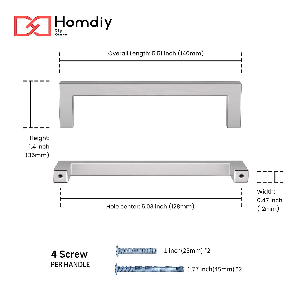 homdiy 10 Pack 5 Inch Brushed Nickel Cabinet Pulls Cabinet Handles Square Door Handles Modern Dresser Drawer Stainless Steel Hardware