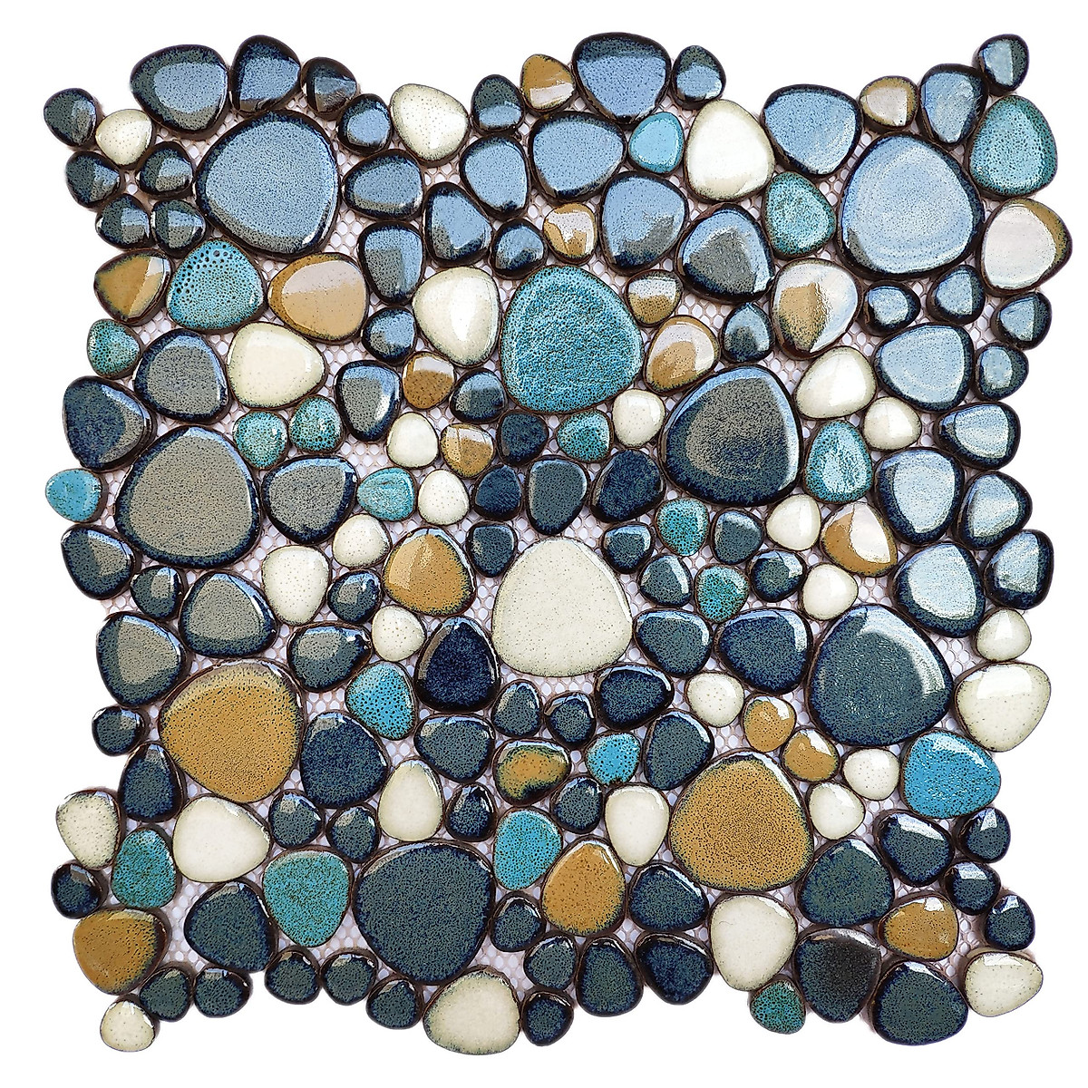 Parrotile Pebble Tile for Shower Floor Aqua Cobalt Blue Mosaic Backsplash Tiles (5 Sheets)