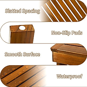 Utoplike Teak Shower Stool for Shaving Legs, Shower Foot Rest for Inside Shower, Sturdy Wooden Corner Shower Step for Bathroom