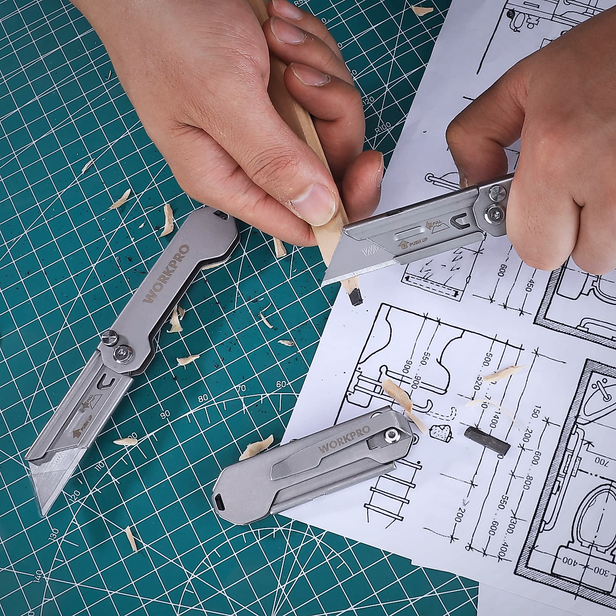 WORKPRO 3-Pack Folding Utility Knife, Quick Change Blades Box Cutter, EDC Foldable Pocket Utility Knife Sets with Belt Clip